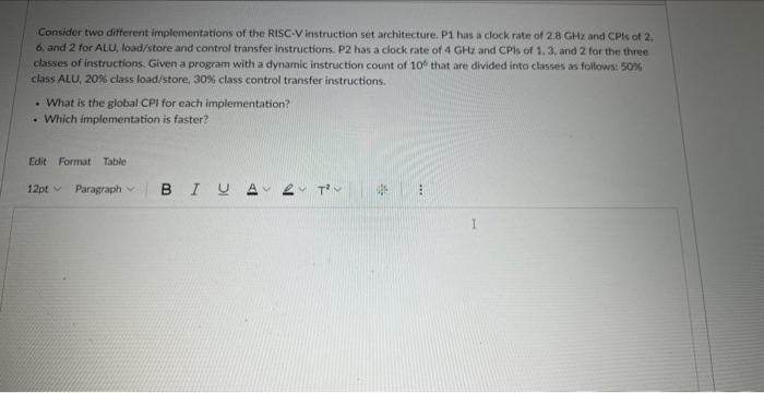 Solved Consider two different implementations of the R1SC-V | Chegg.com