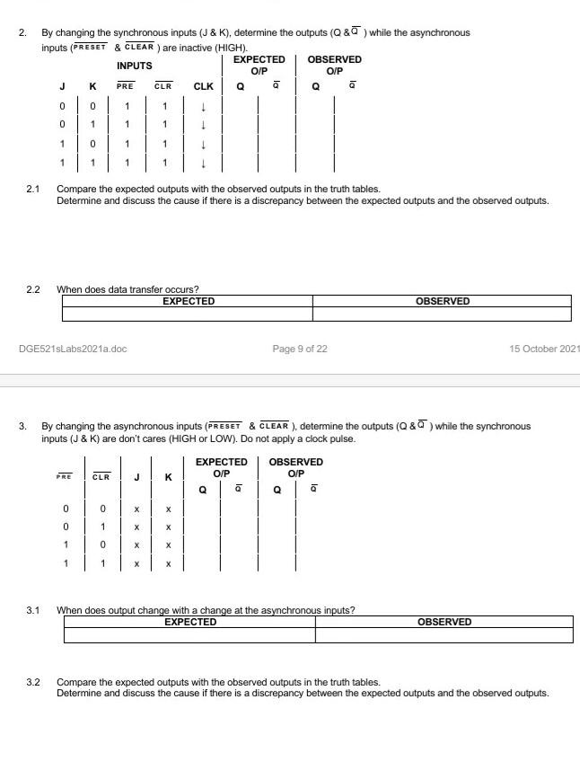 Solved 2. By changing the synchronous inputs (J&K), | Chegg.com