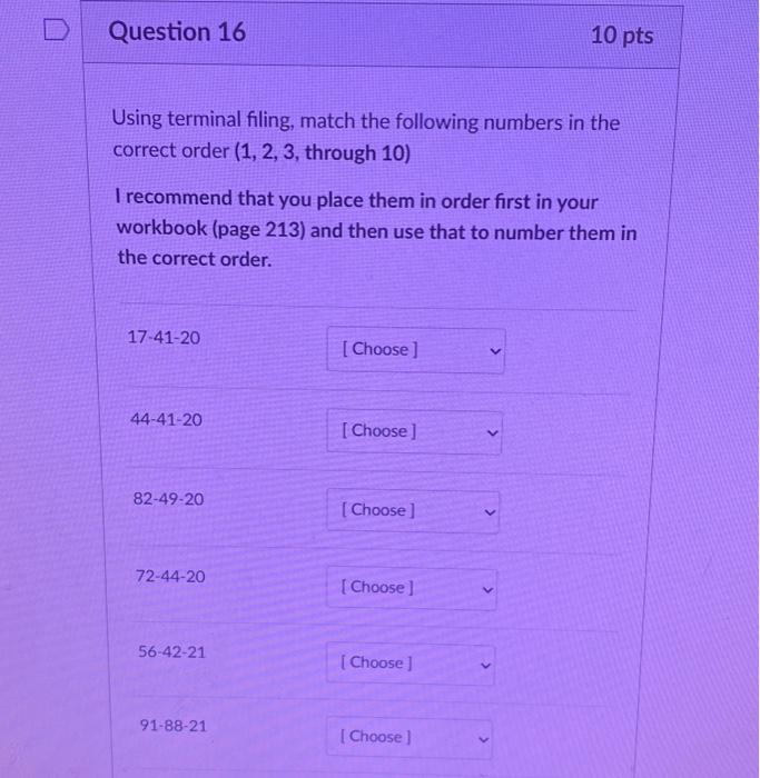 Solved Using terminal filing, match the following numbers in | Chegg.com
