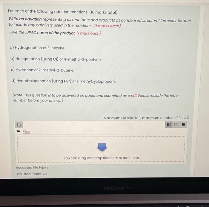 Solved For each of the following addition reactions: (16 | Chegg.com