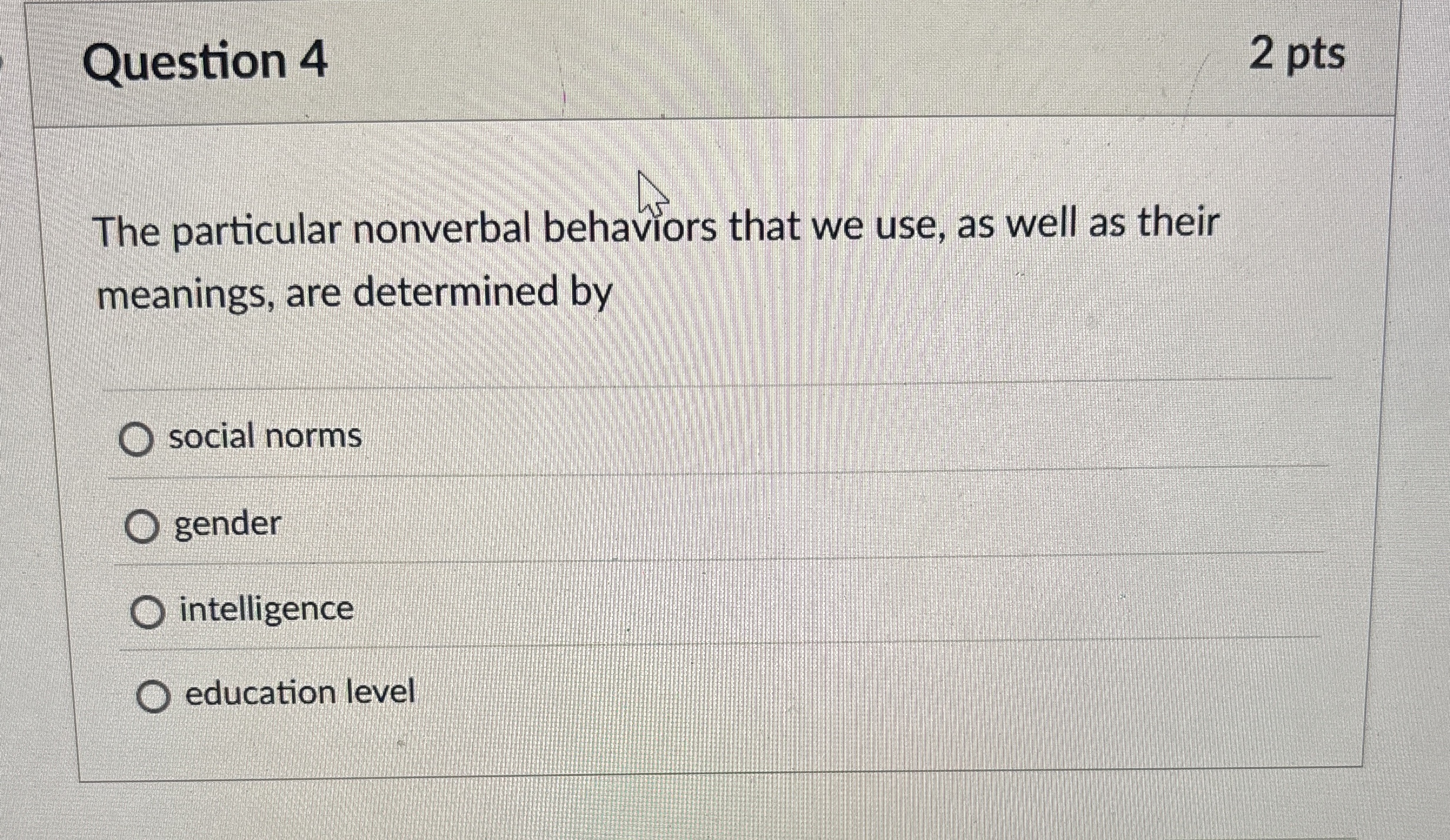 Solved Question 42 ﻿ptsThe particular nonverbal behaviors | Chegg.com