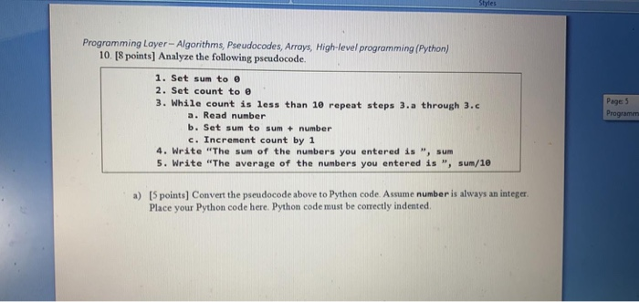 Solved Programming Layer Algorithms Pseudocodes Arrays