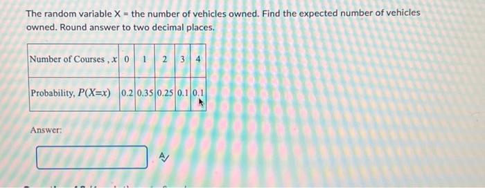Solved The random variable X = the number of vehicles owned. | Chegg.com