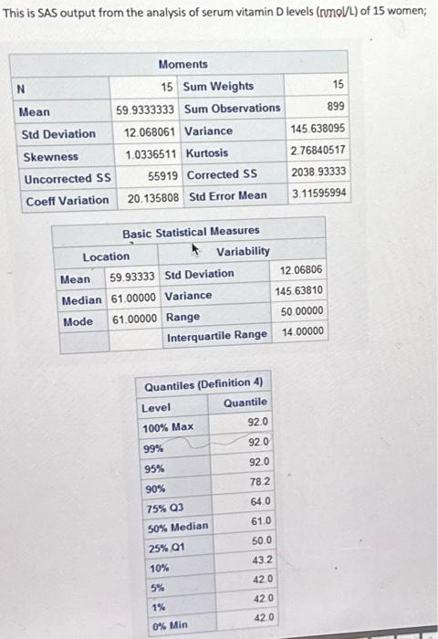 Solved This is SAS output from the analysis of serum vitamin | Chegg.com