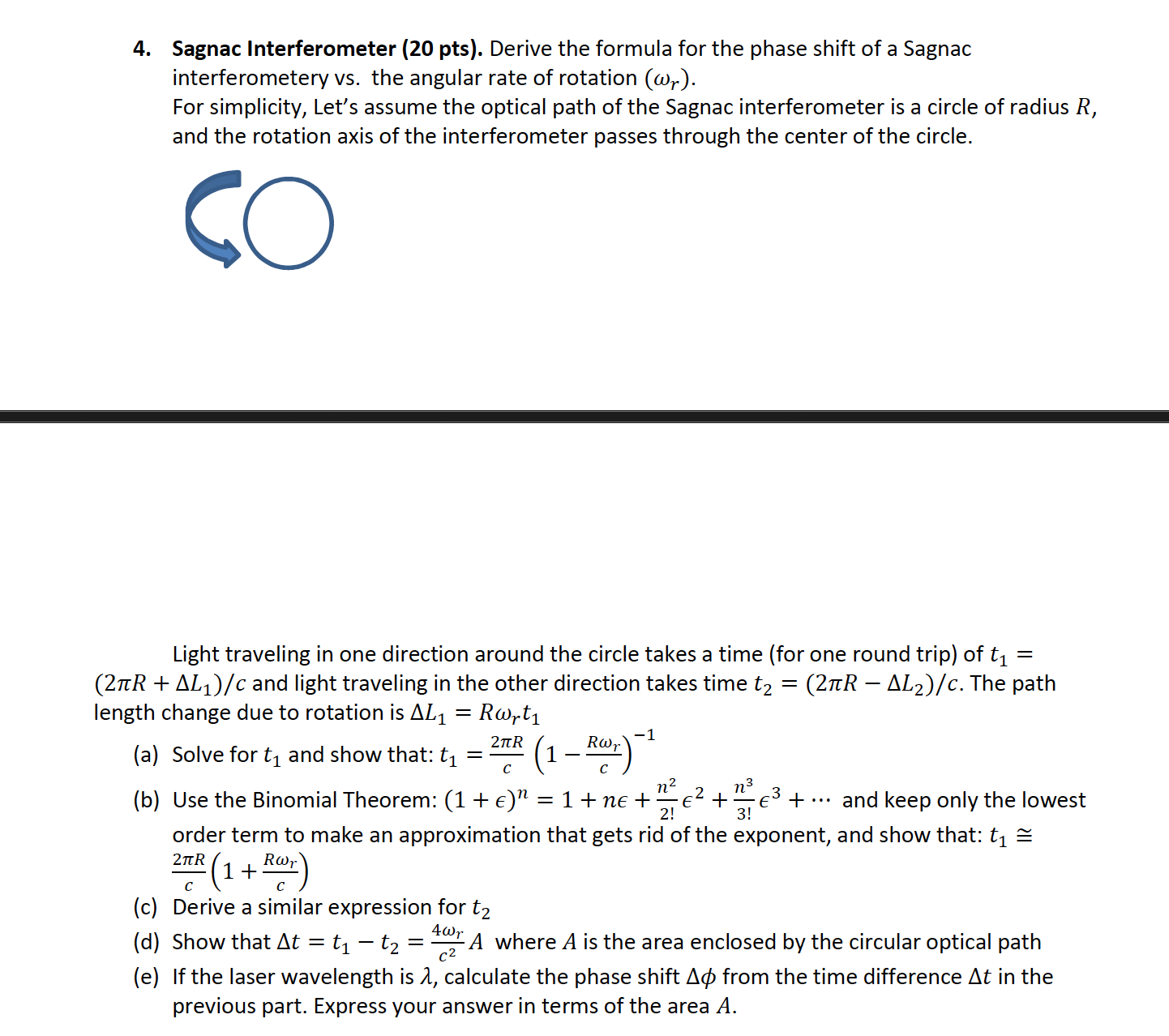 Solved Sagnac Interferometer (20 ﻿pts). ﻿Derive the formula | Chegg.com