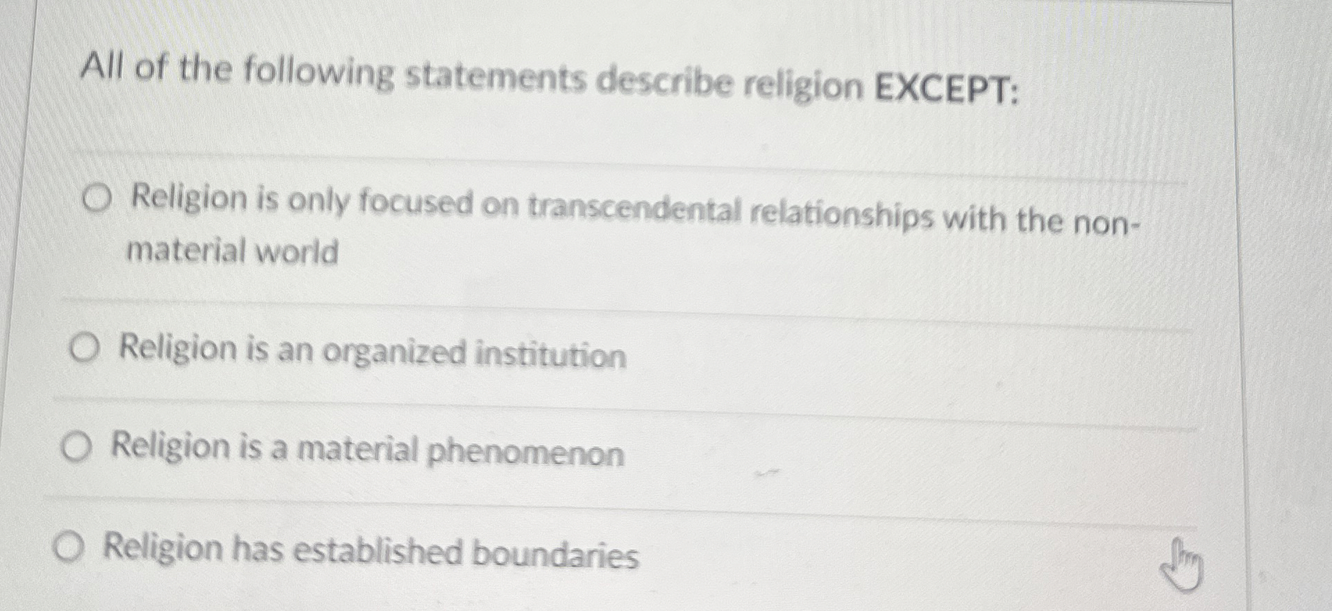 Solved All of the following statements describe religion | Chegg.com