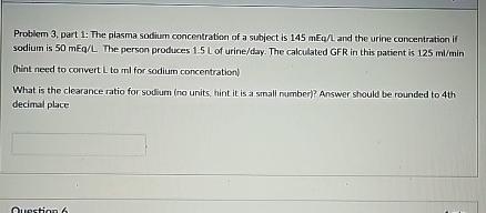 Solved Problem 3, ﻿part 1: The plasma sodium concentration | Chegg.com