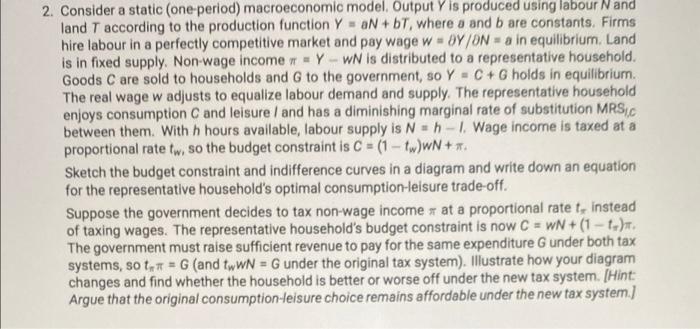 2. Consider a static (one period) macroeconomic | Chegg.com