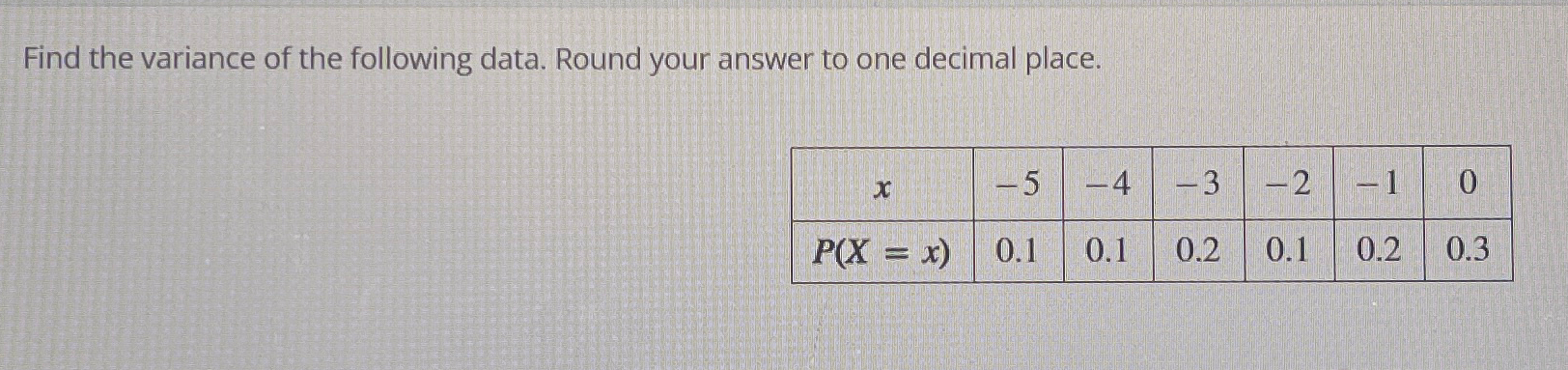 Solved Find the variance of the following data. Round your | Chegg.com