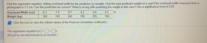 Solved Find the regression equation, letting overhead width | Chegg.com