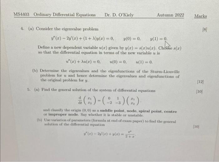 Solved 4. (a) Consider the eigenvalue problem | Chegg.com