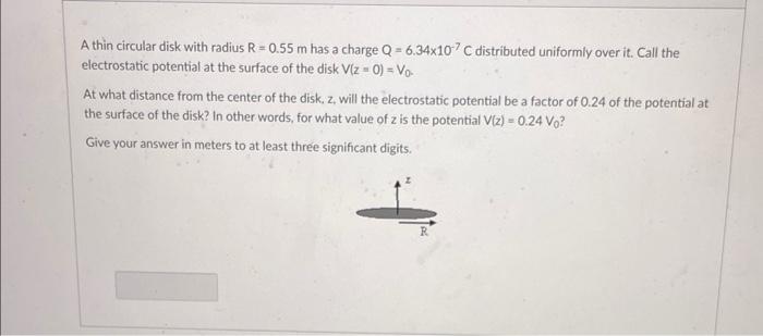 Solved A thin circular disk with radius R=0.55 m has a | Chegg.com