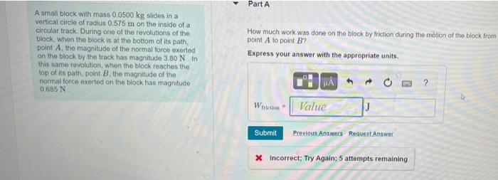 Solved A small block with mass 0.0500 kg slides in a | Chegg.com