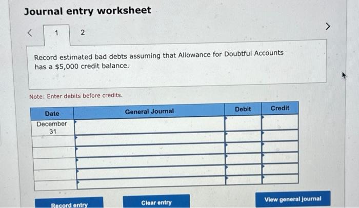 Solved Journal entry worksheet Record estimated bad debts | Chegg.com