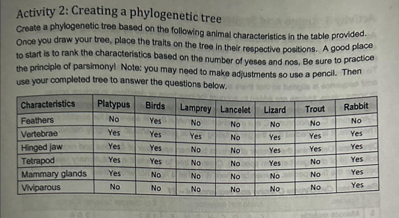 Solved Activity 2: Creating a phylogenetic treeCreate a | Chegg.com