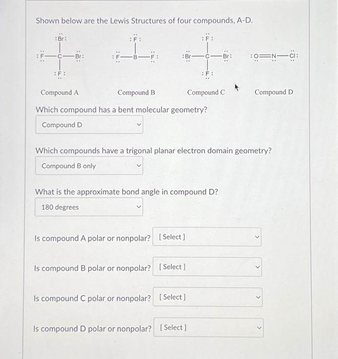 Solved Shown below are the Lewis Structures of four | Chegg.com