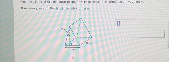 Solved Find the volume of this triangular prism. Be sure to | Chegg.com