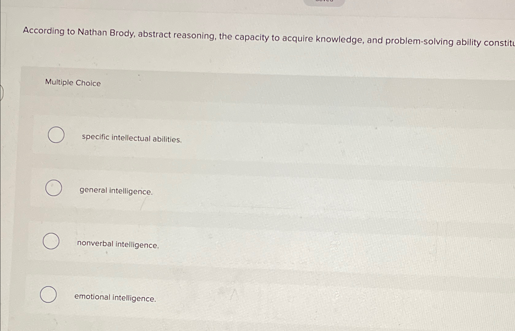 Solved According to Nathan Brody, abstract reasoning, the | Chegg.com