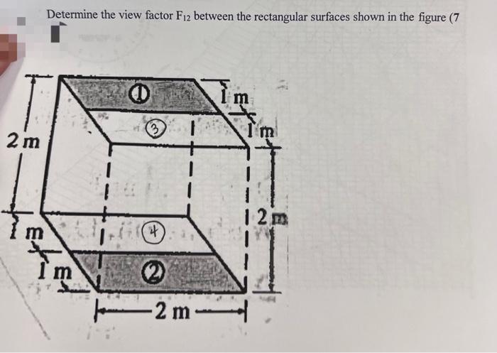 Solved Determine the view factor F12 between the rectangular | Chegg.com