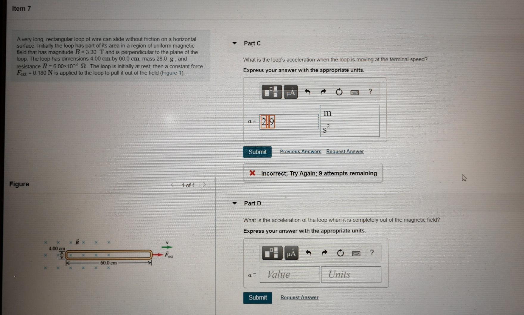 Solved Item 7 A very long, rectangular loop of wire can | Chegg.com