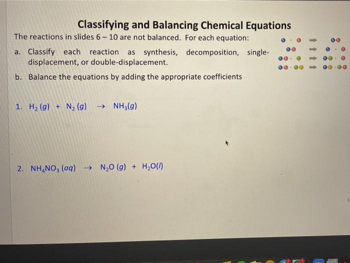Solved Classifying and Balancing Chemical Equations The | Chegg.com