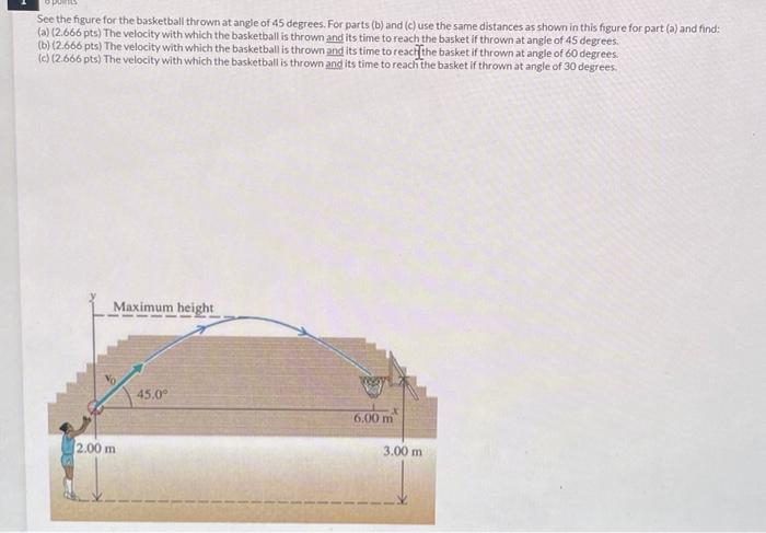 Solved See the figure for the basketball thrown at angle of | Chegg.com