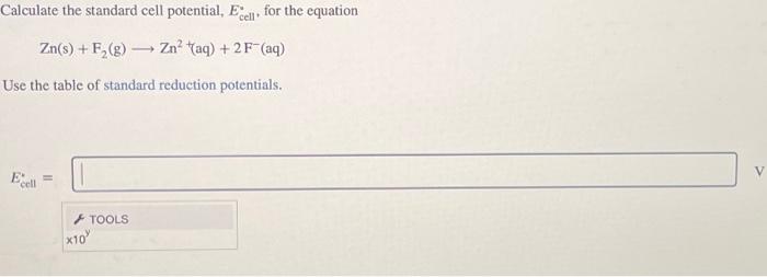 Solved Calculate the standard cell potential, Ecell , for | Chegg.com