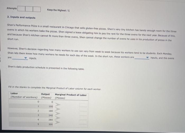 Solved Attempts Keep the Highest/5 2. Inputs and outputs | Chegg.com