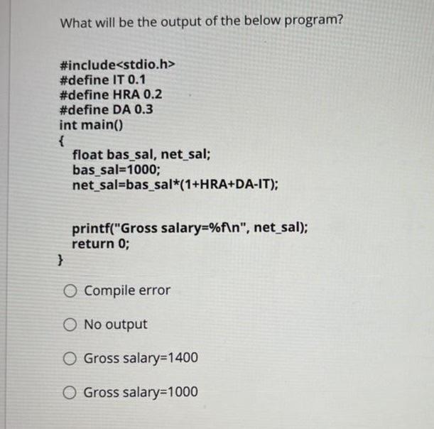 Solved What will be the output of the below program? | Chegg.com