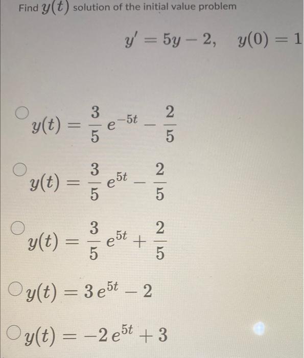 Solved Find y(t) solution of the initial value problem | Chegg.com