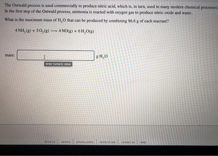 Solved The Ostwald process is used commercially to produce | Chegg.com