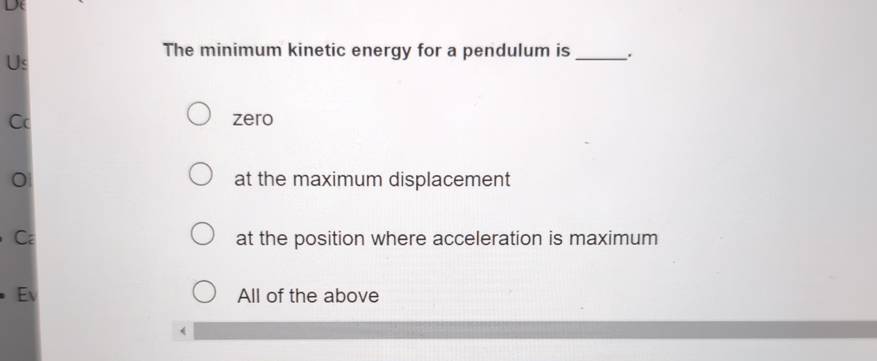Solved The minimum kinetic energy for a pendulum iszeroat | Chegg.com