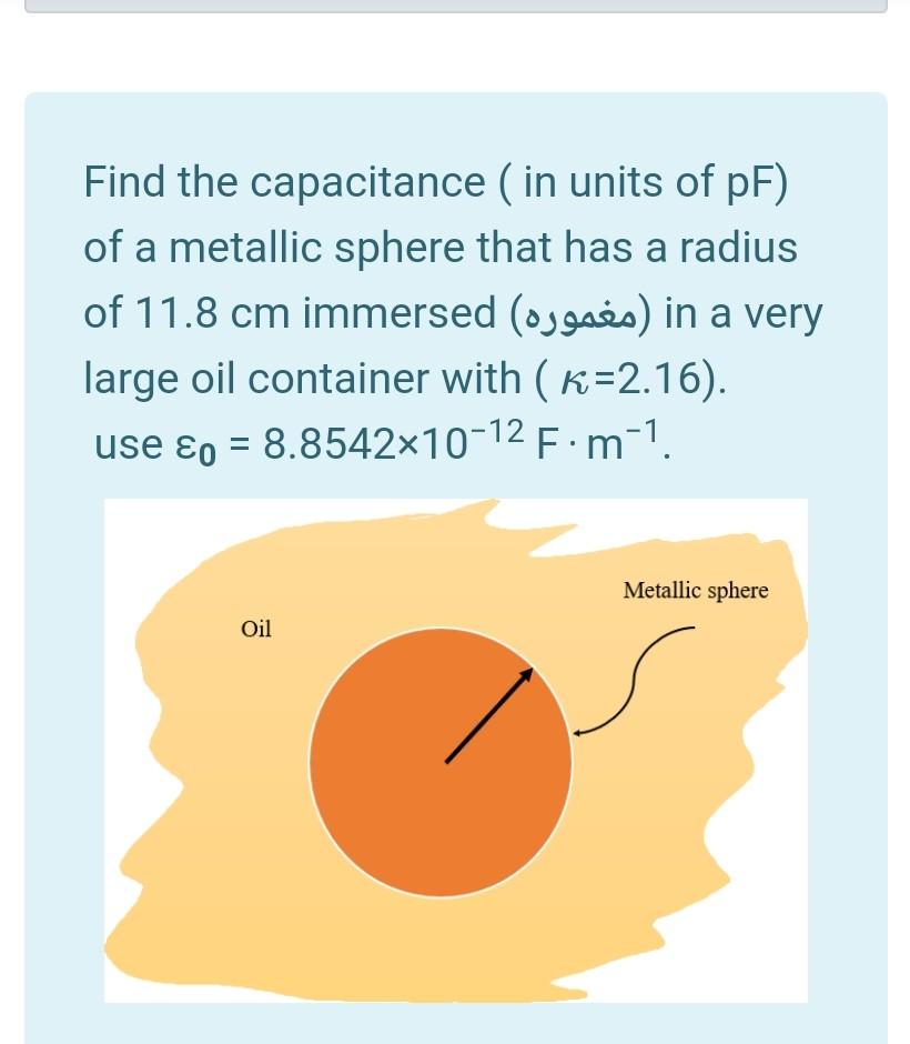 Solved Find the capacitance ( in units of pF) of a metallic | Chegg.com