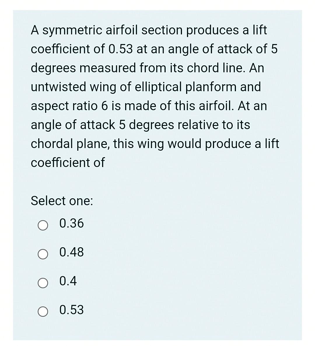 Solved A symmetric airfoil section produces a lift | Chegg.com
