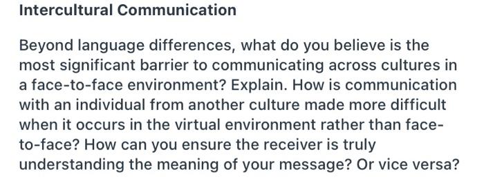 Solved Intercultural Communication Beyond language | Chegg.com