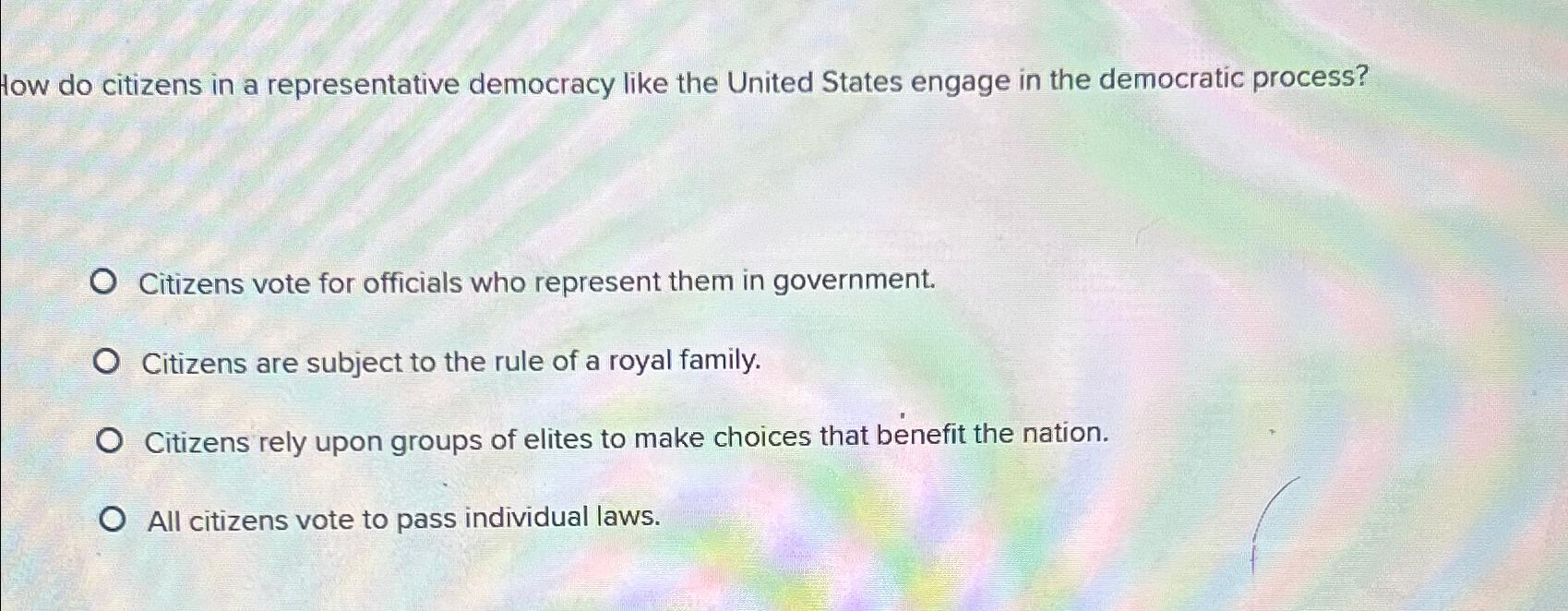Solved How do citizens in a representative democracy like | Chegg.com