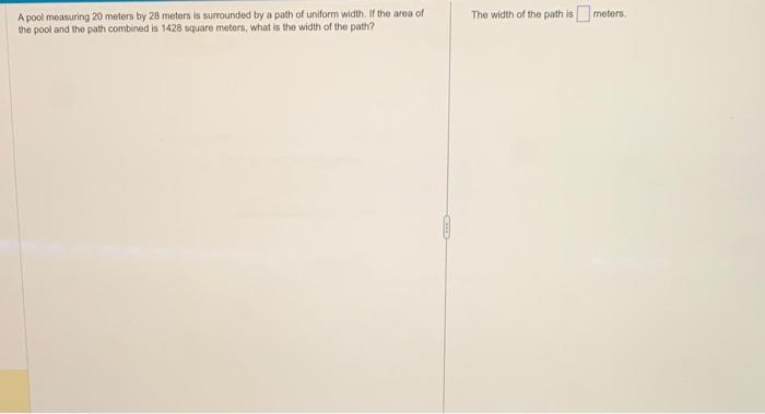 Solved A pool measuring 20 meters by 28 meters is surrounded | Chegg.com