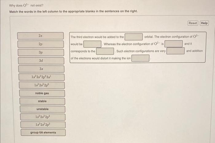 Solved Why does O3− not exist? Match the words in the left | Chegg.com