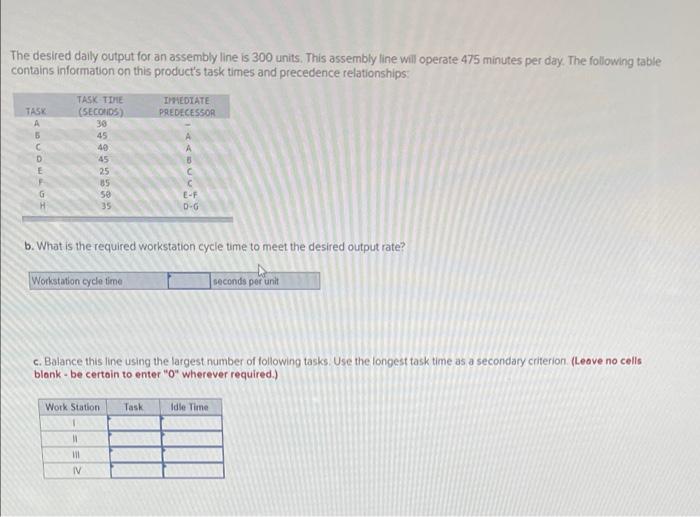 Solved The desired daily output for an assembly line is 300 | Chegg.com