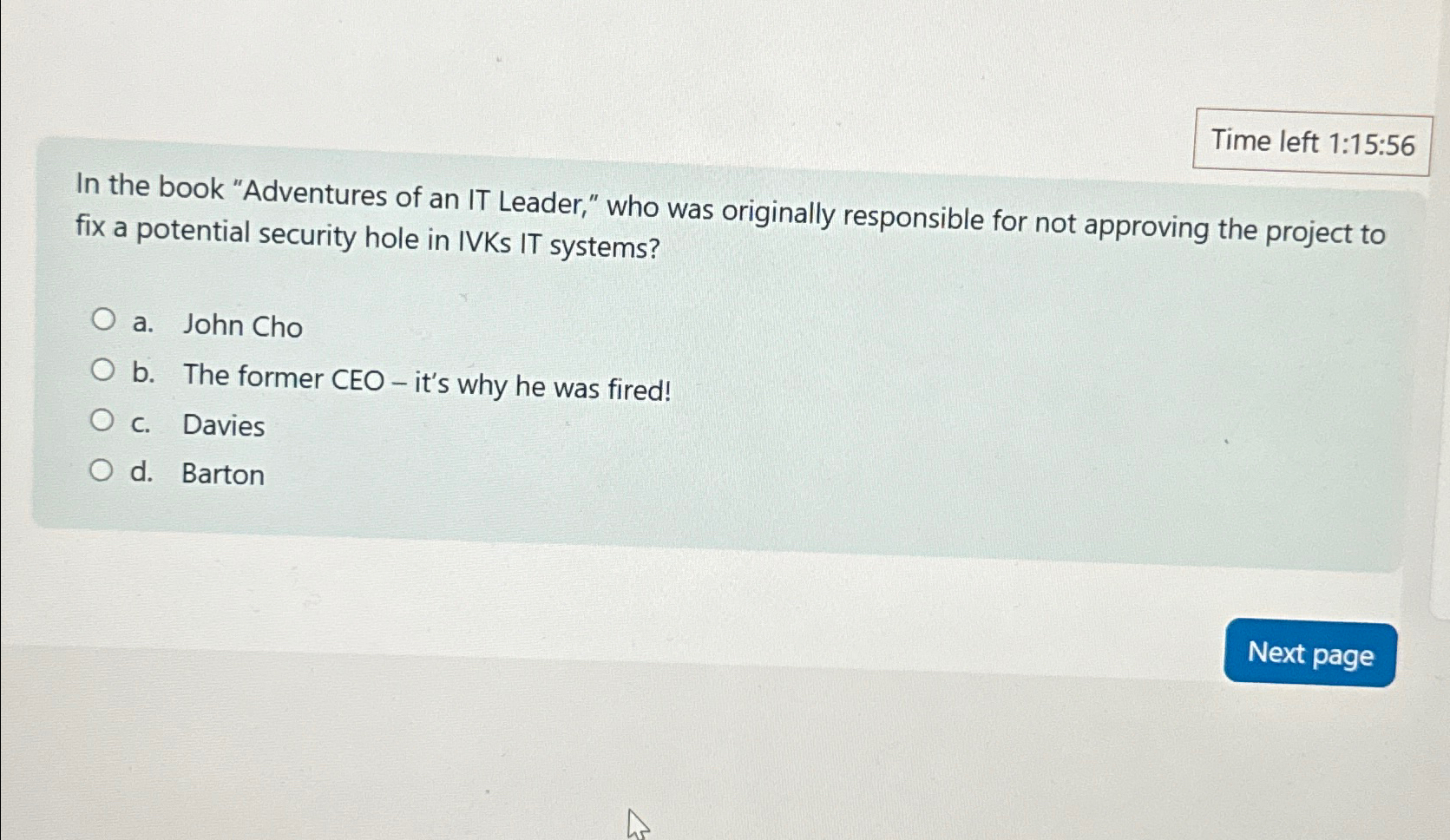Solved Time left 1:15:56In the book "Adventures of an IT | Chegg.com