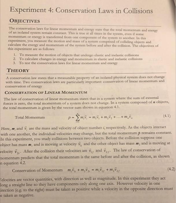 Solved Experiment 4: Conservation Laws in Collisions | Chegg.com