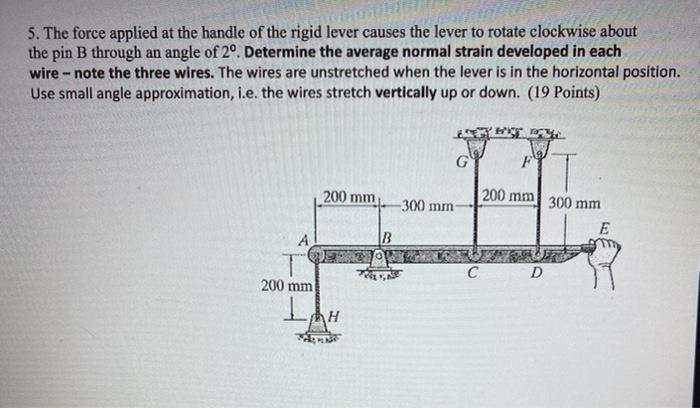 Solved 5. The force applied at the handle of the rigid lever | Chegg.com