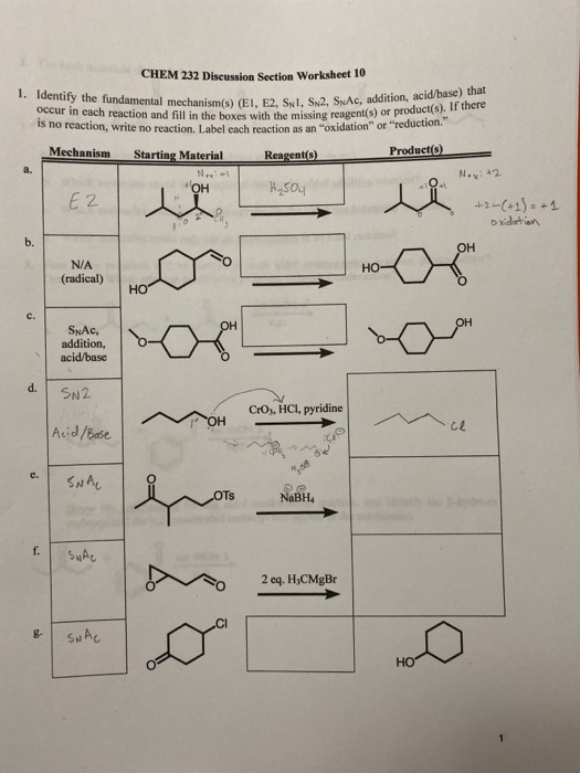 Solved CHEM 232 Discussion Section Worksheet 10 1. Identify | Chegg.com