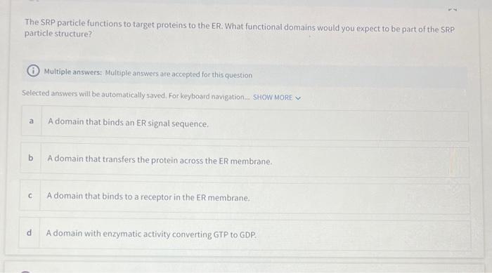 The SRP particle functions to target proteins to the | Chegg.com