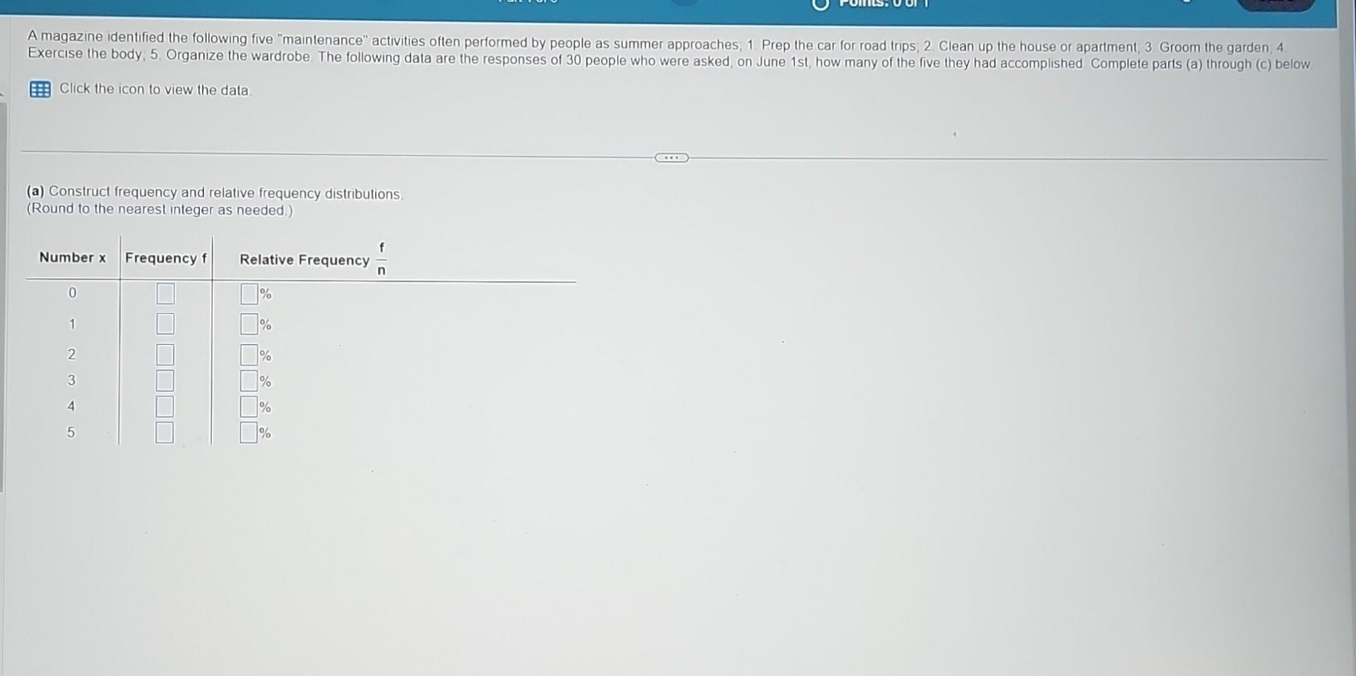 Solved Click the icon to view the data. (a) Construct | Chegg.com