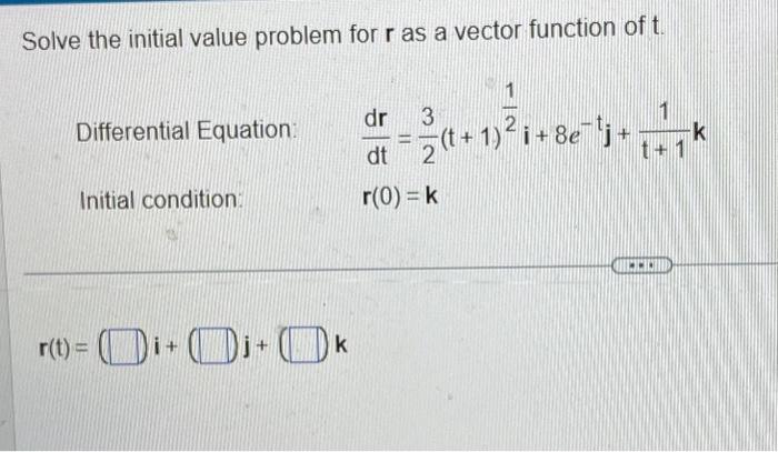 Solved Solve the initial value problem for r as a vector | Chegg.com