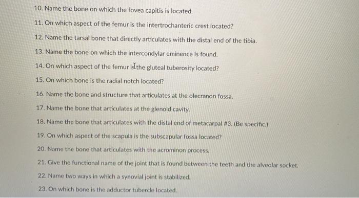 Solved 10. Name the bone on which the fovea capitis is | Chegg.com