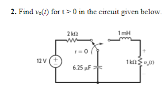 Solved Find v0(t) ﻿for t>0 ﻿in the circuit given below. | Chegg.com