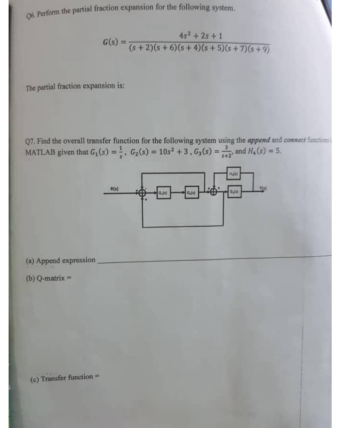 Solved Q6. ﻿Perform the partial fraction expansion for the | Chegg.com