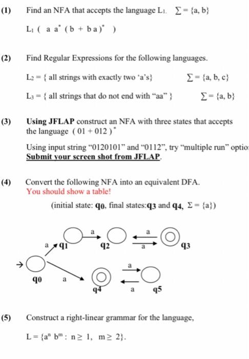 Solved Find an NFA that accepts the language Li. I = {a,b} L | Chegg.com